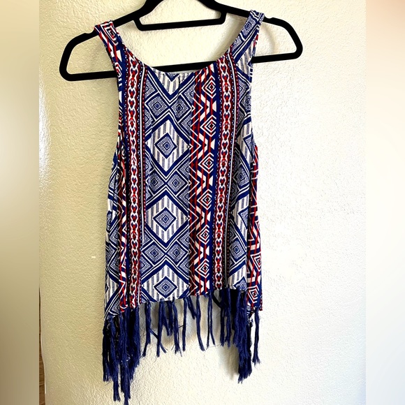 Forever 21 | Tops | Red White Blue Boho Fringe Tank | Poshmark